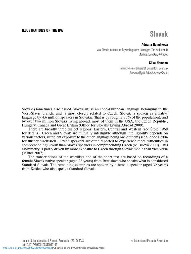 Slovak Dialects Cambridge | PDF | Syllable | Oral Communication