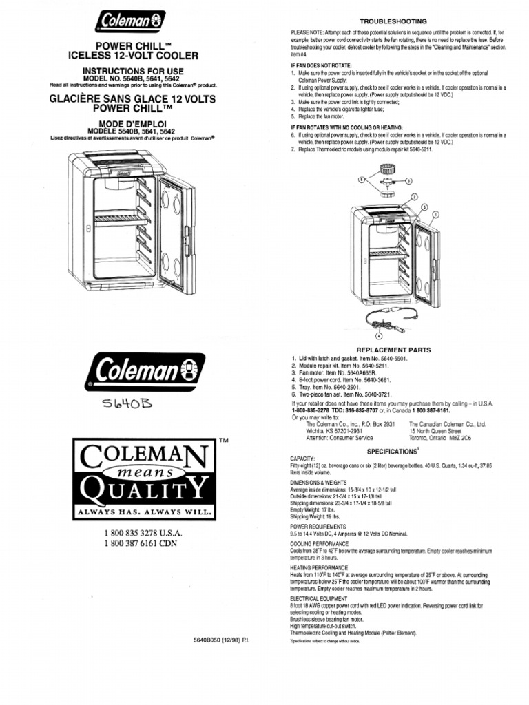 Coleman Cooler Manual 5640 | PDF