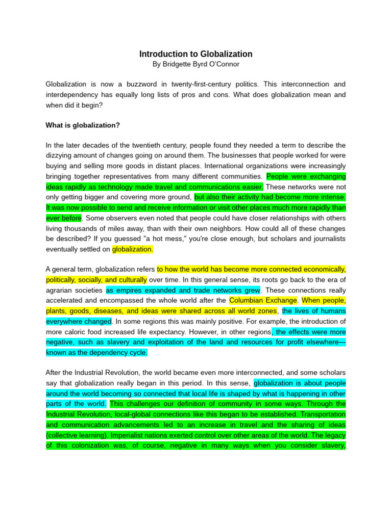 Introduction To Globalization by OConnor | PDF | Globalization | Economies