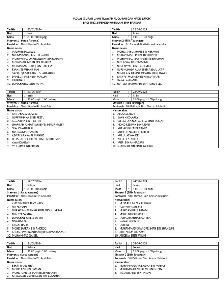 Jadual Giliran Utqh Ting 4 2024 | PDF
