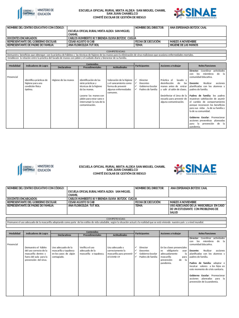 Plan de Comite Escolar de Gestión de Riesgo EORM (3 | PDF