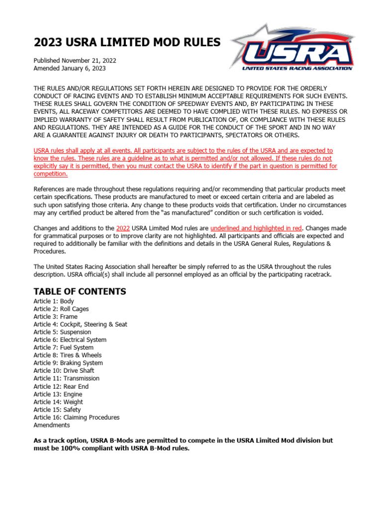 clientFilesDownloads2023 USRA Limited Mod Rules - PDFV 1.1 | PDF