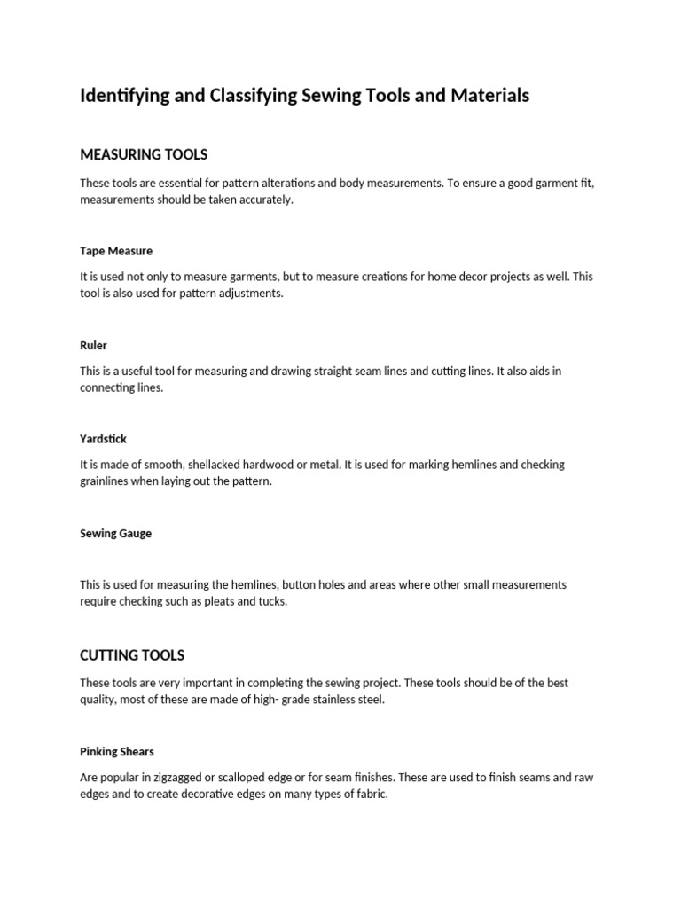 Identifying and Classifying Sewing Tools and Materials Epp6 | PDF