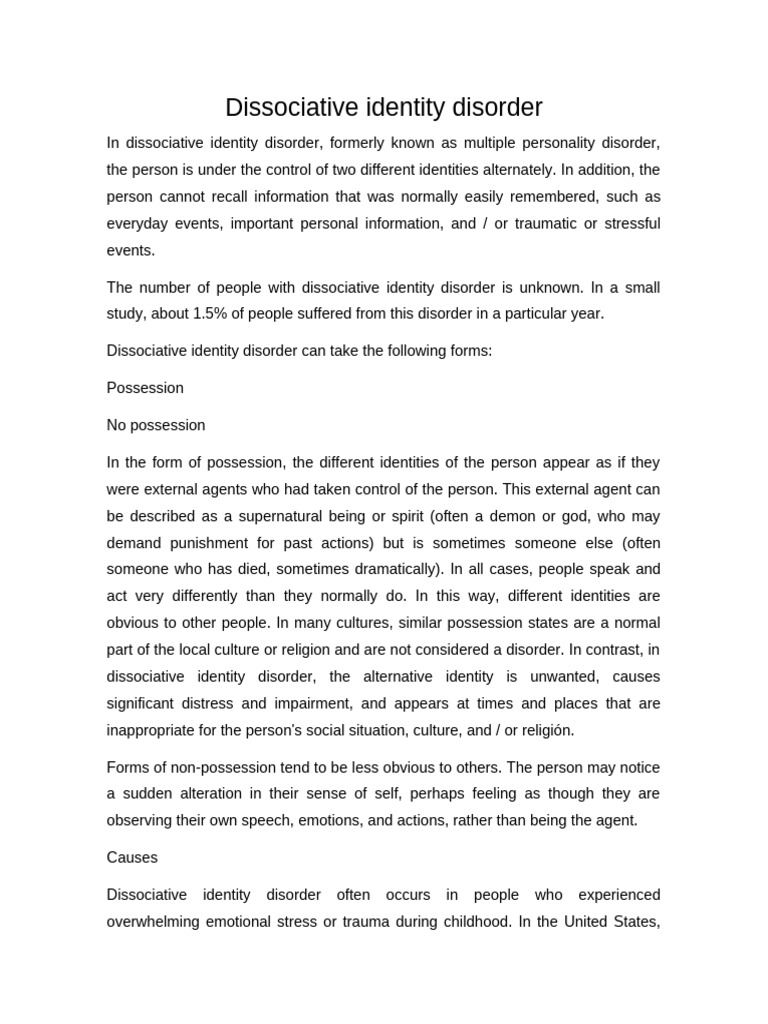 Dissociative Identity Disorder | PDF