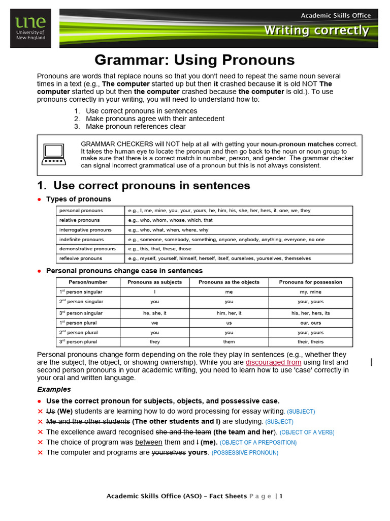 WC Grammar Using Pronouns | PDF