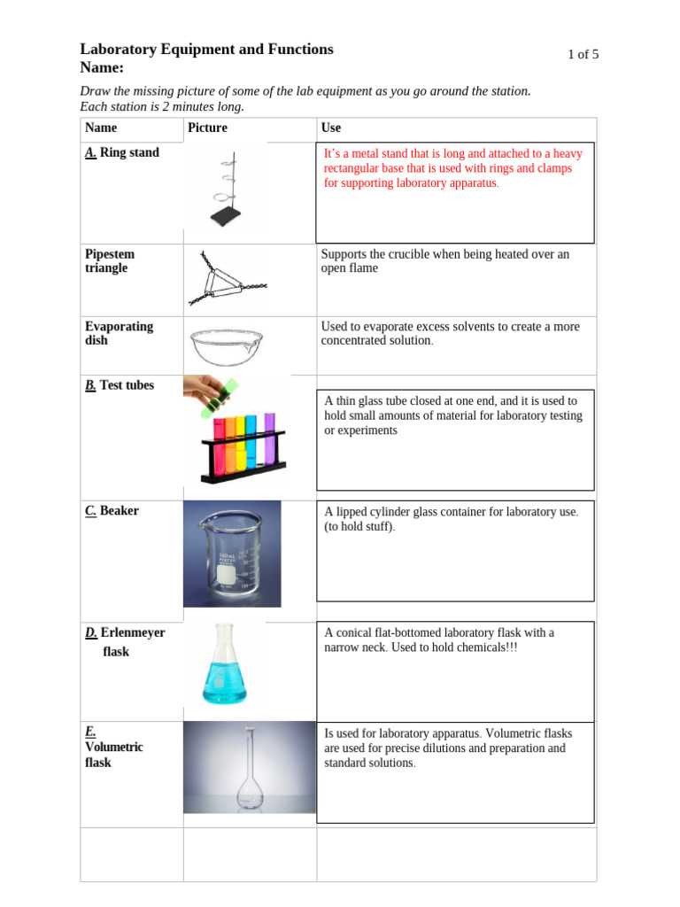 Finished Laboratory Equipment Station Handout - WD | PDF