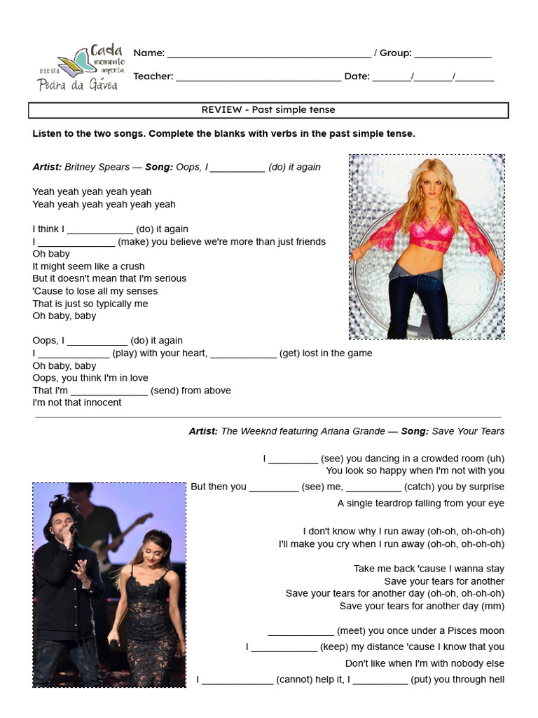 8th - Past Simple Song Lyrics | PDF