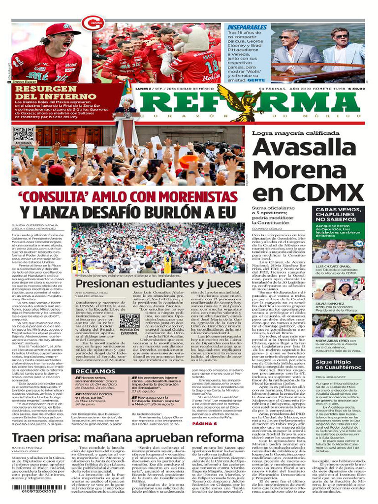 Primeras Planas Nacionales e Internacionales Lunes 02 de Septiembre ...