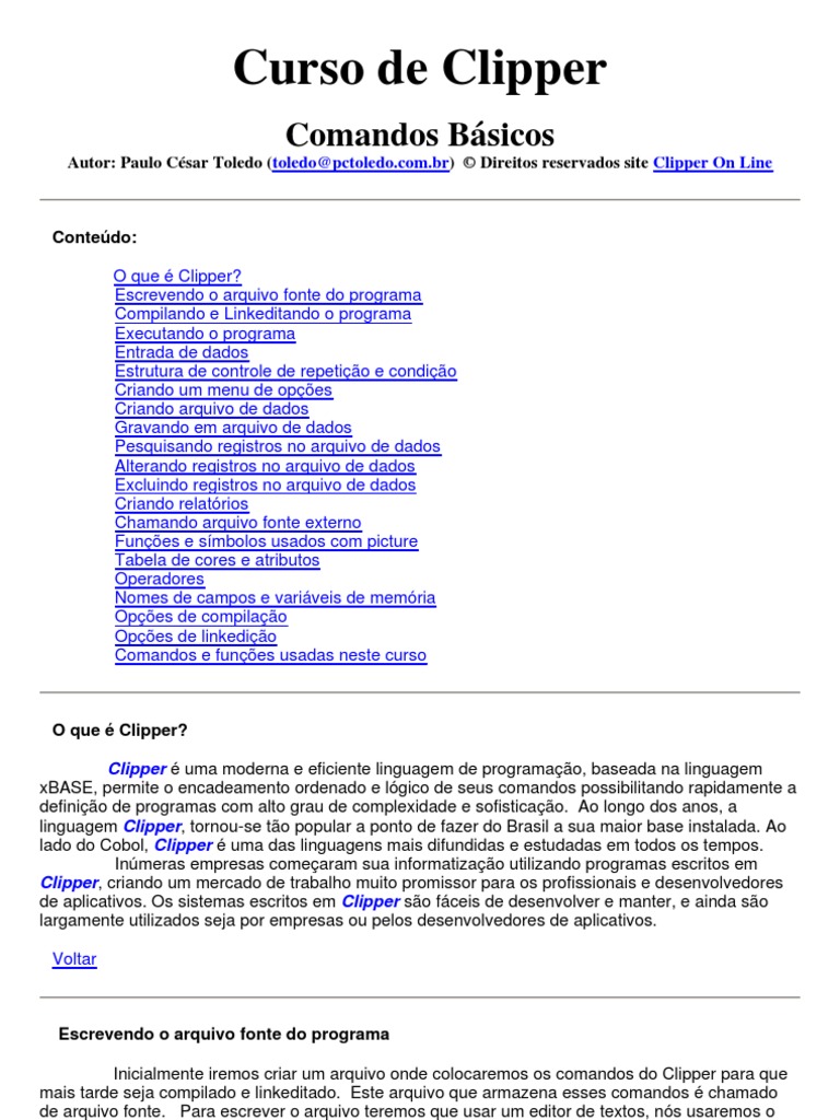 Clipper Curso Basico Pdf Informática Programação De Computadores
