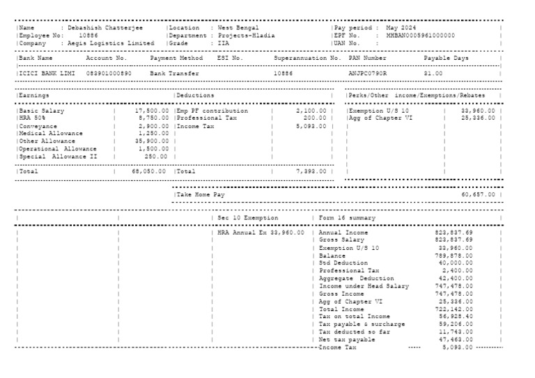 Aegis Pay Slip-May-2024 | PDF