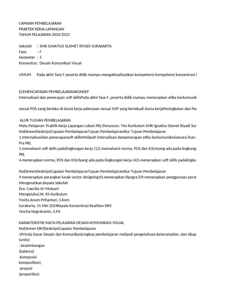 Contoh CP, Atp PKL | PDF