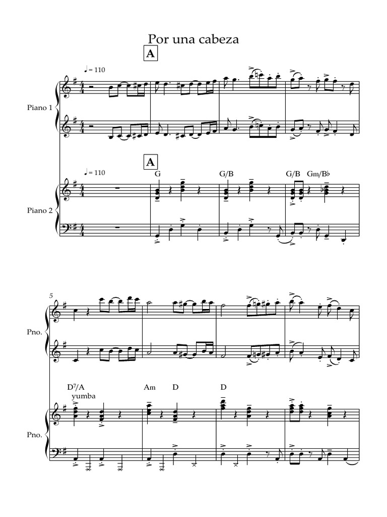 Por Una Cabeza Con Melo Literal - Partitura Completa | PDF