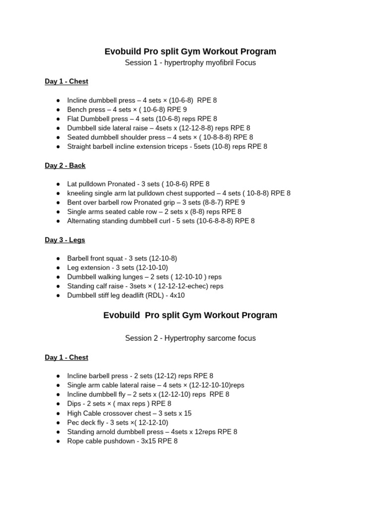 Zakaria Evobuild Pro Split Gym Workout Program | PDF