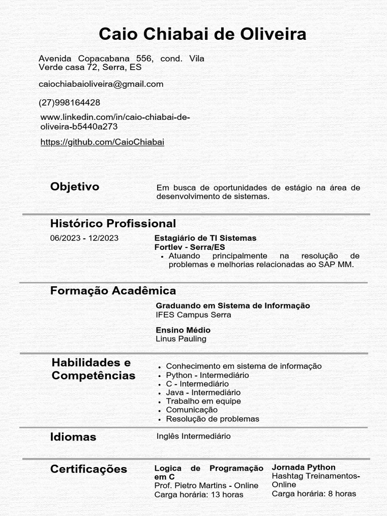 Currículo Caio Chiabai | PDF