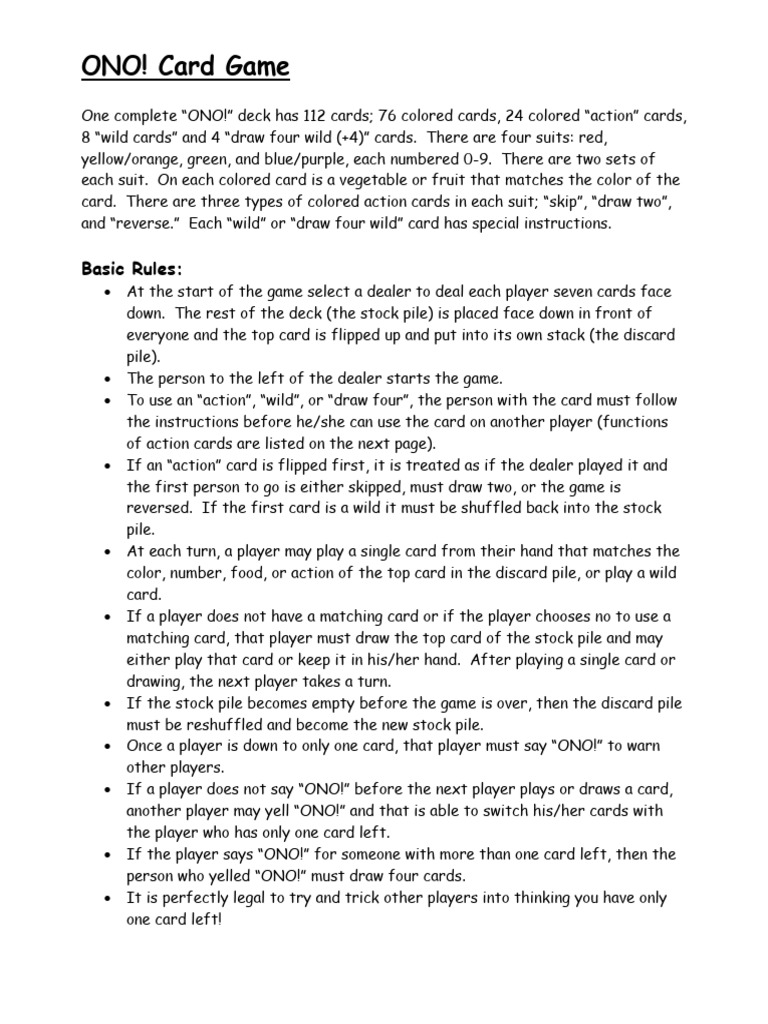 ONO CardGame Rules | PDF