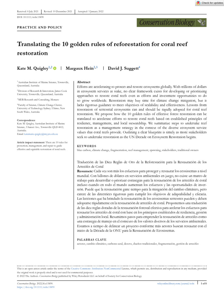 Conservation Biology - 2022 - Quigley - Translating The 10 Golden Rules ...