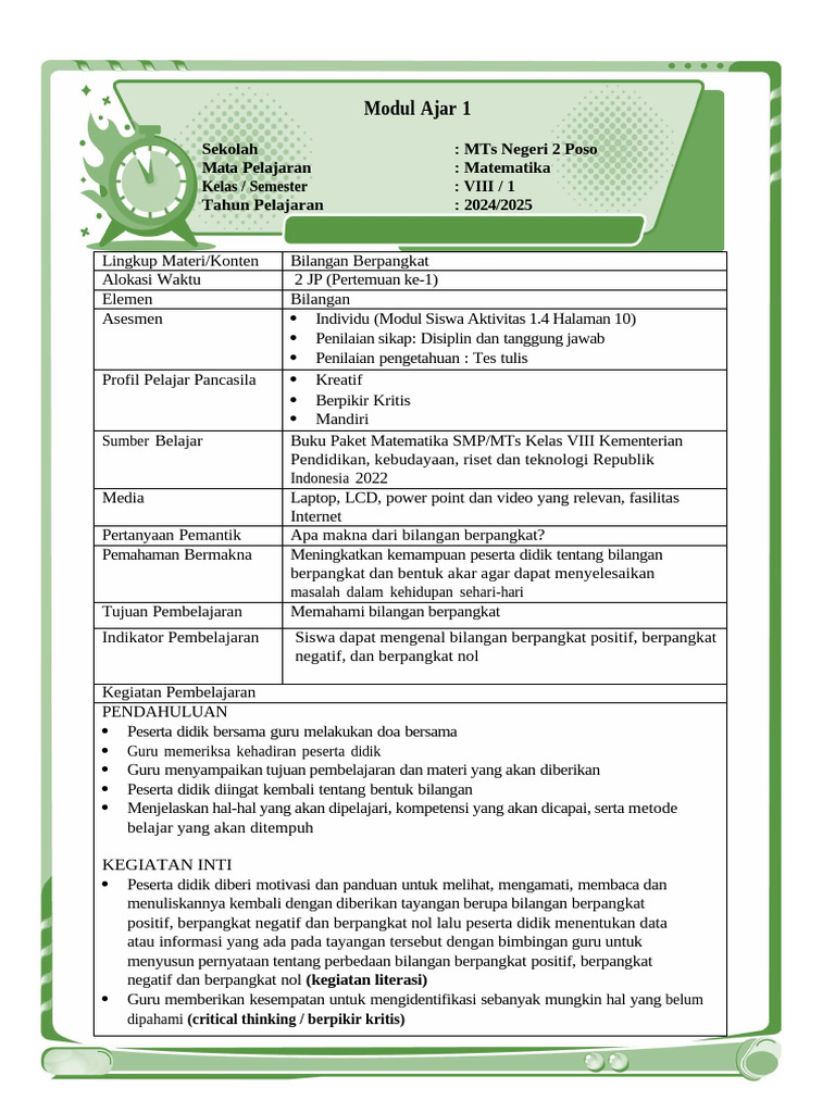 Modul Ajar Bilangan Berpangkat | PDF