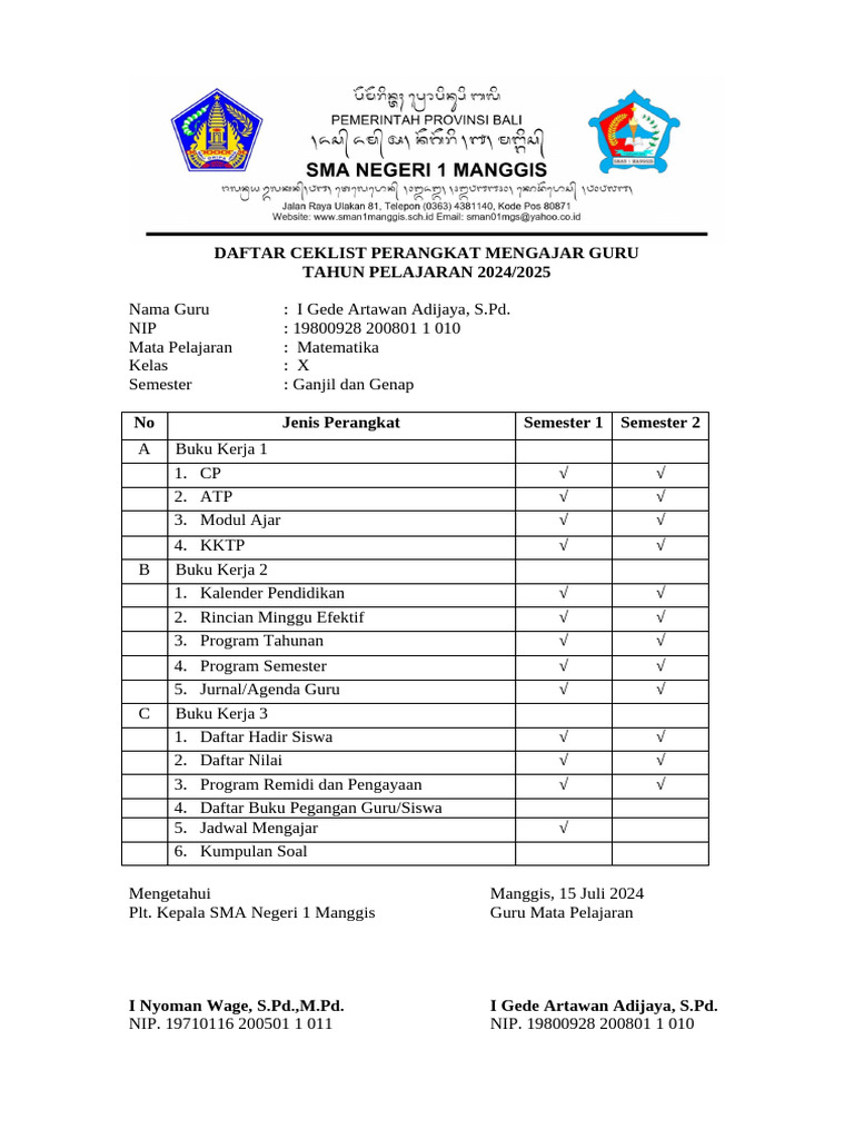 Daftar Ceklist Perangkat | PDF