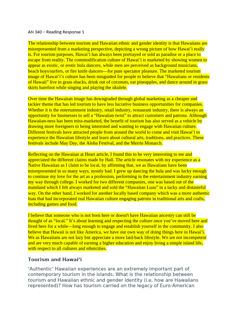 AN 340 - Reading Response 1 | PDF