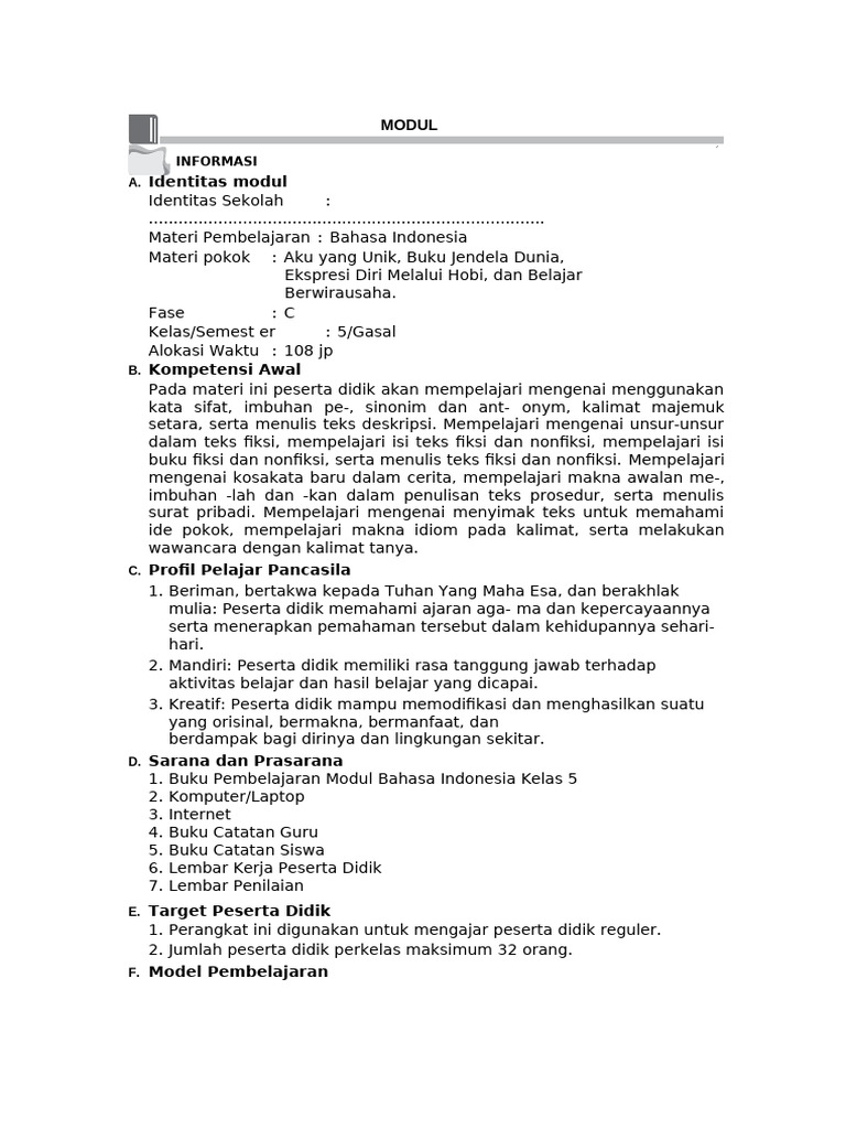 Modul Dan ATP Bindo Kelas V | PDF
