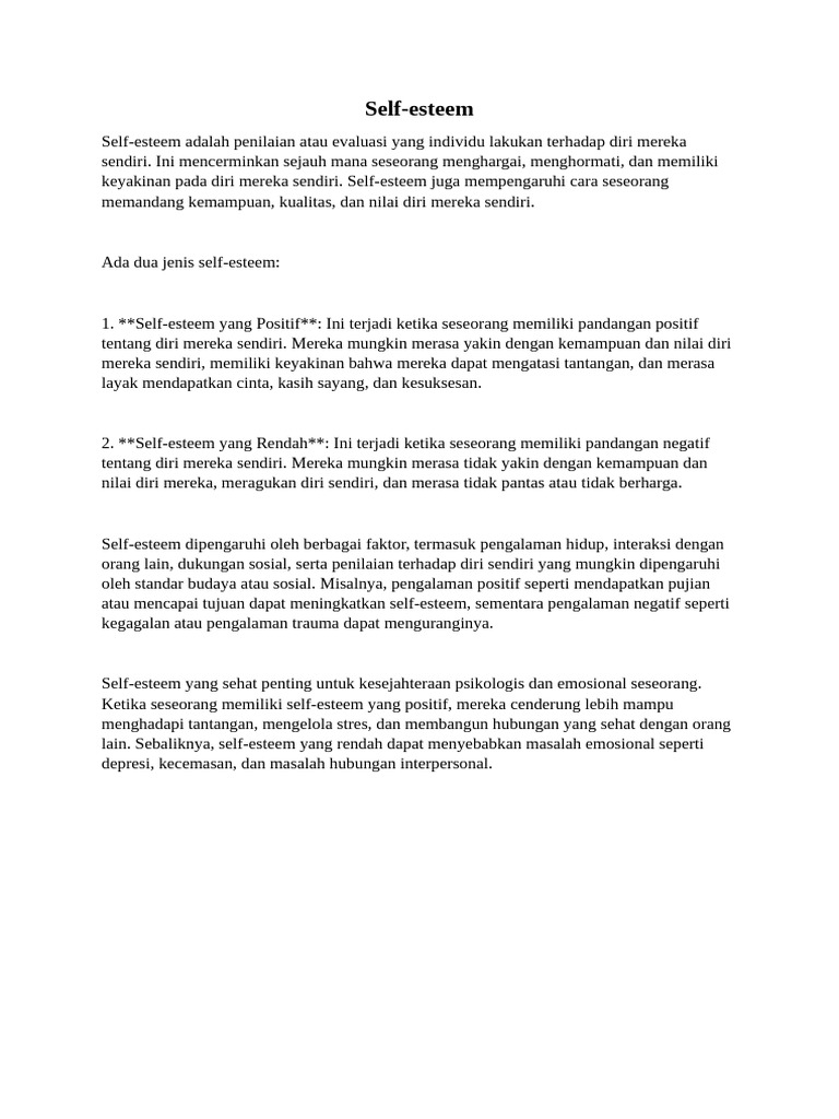 Self Esteem | PDF
