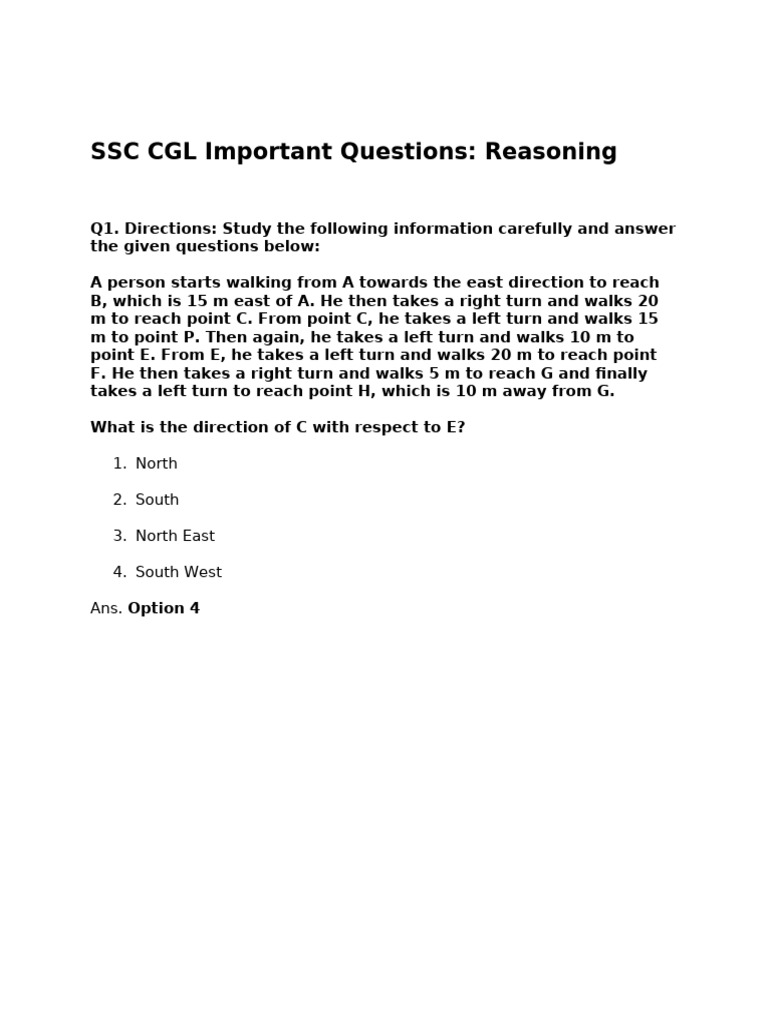 SSC CGL Important Questions Reas. Arith. Eng. | PDF
