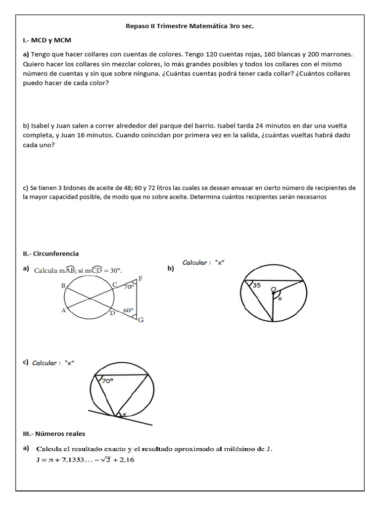 Repaso II Trimestre Matemática 3ro Sec | PDF