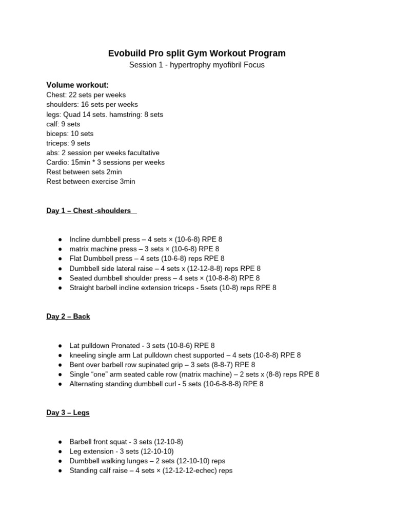 Imad Evobuild Pro Split Gym Workout Program | PDF
