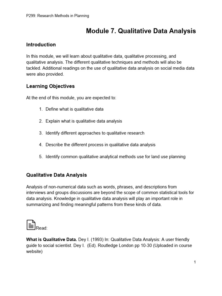 Module 7 - Qualitative Data Analysis | PDF