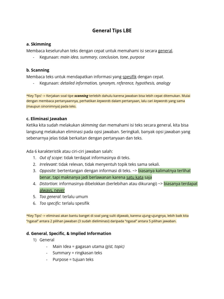 General Tips LBE | PDF