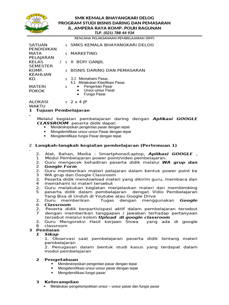 SMK Kemala Bhayangkari Delog Program Studi Bisnis Daring Dan Pemasaran ...