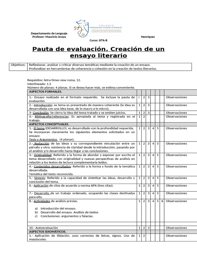 Pauta Ensayo (1) (Reparado) | PDF | Ensayos | Arte