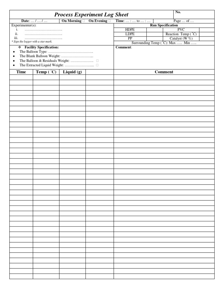 Process Experiment Log Sheet - 2 | PDF