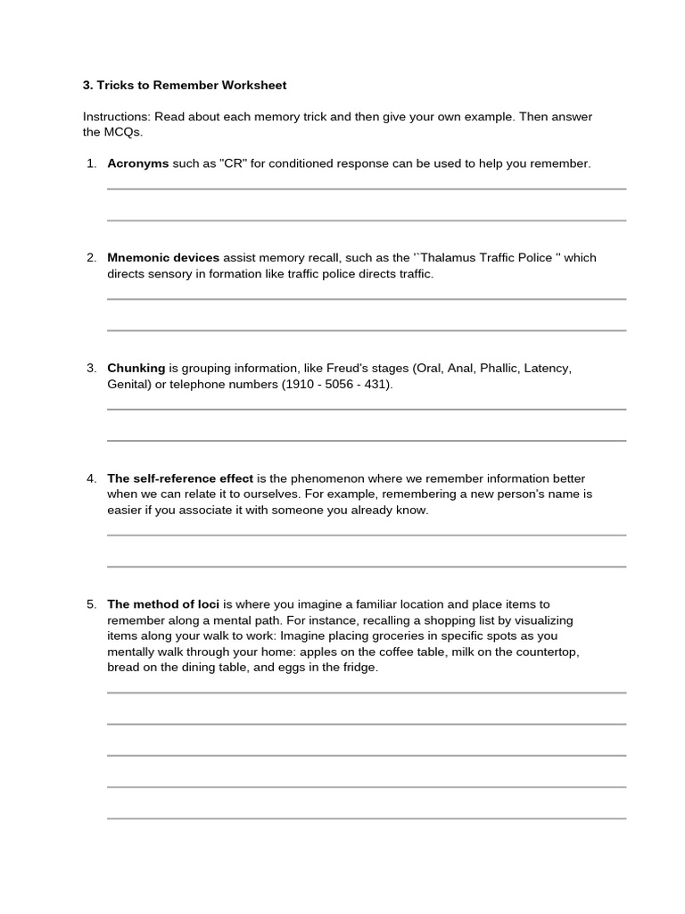 Tricks To Remember Worksheet | PDF