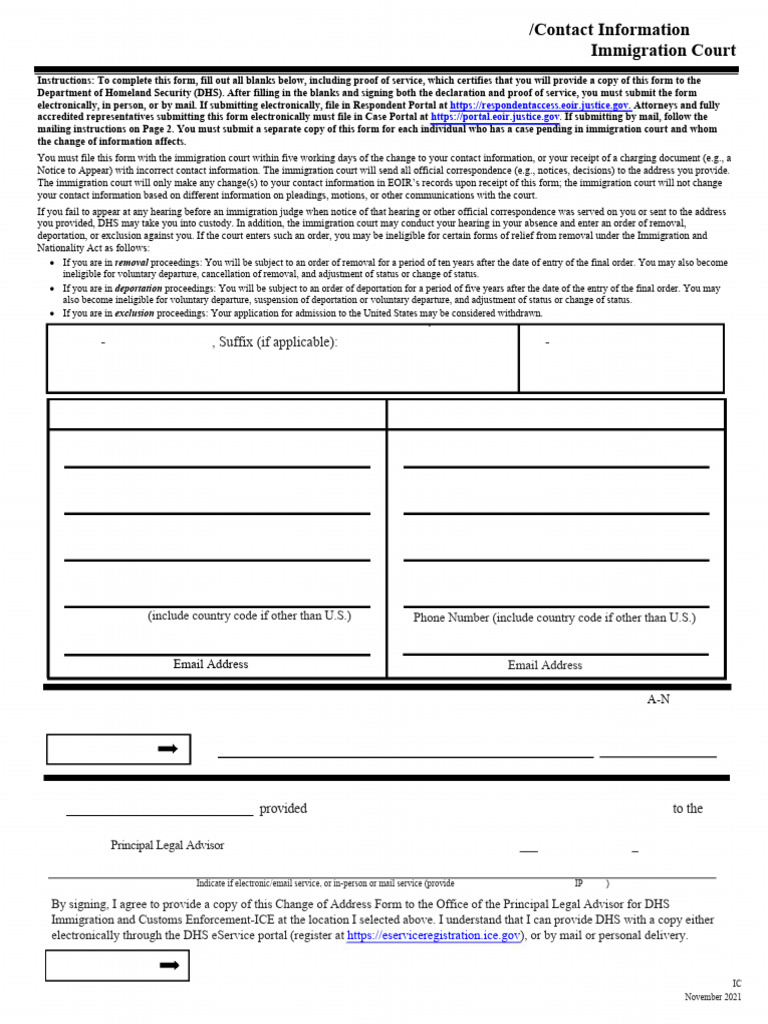 Eoir 33 Change of Address | PDF