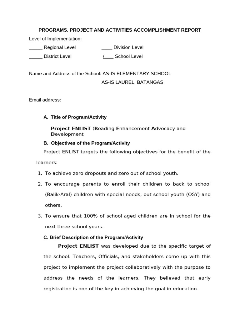 Project ENLIST Accomplishment-Report | PDF