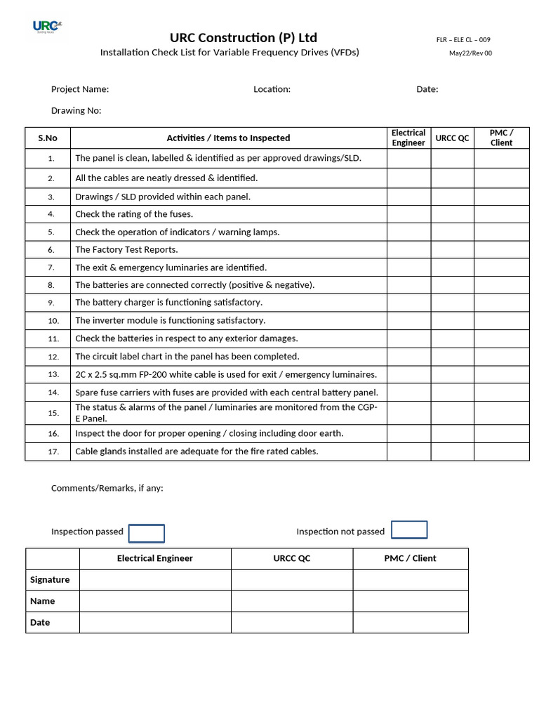FLR - ELE CL - 009 Installation Check List For Variable Frequency ...