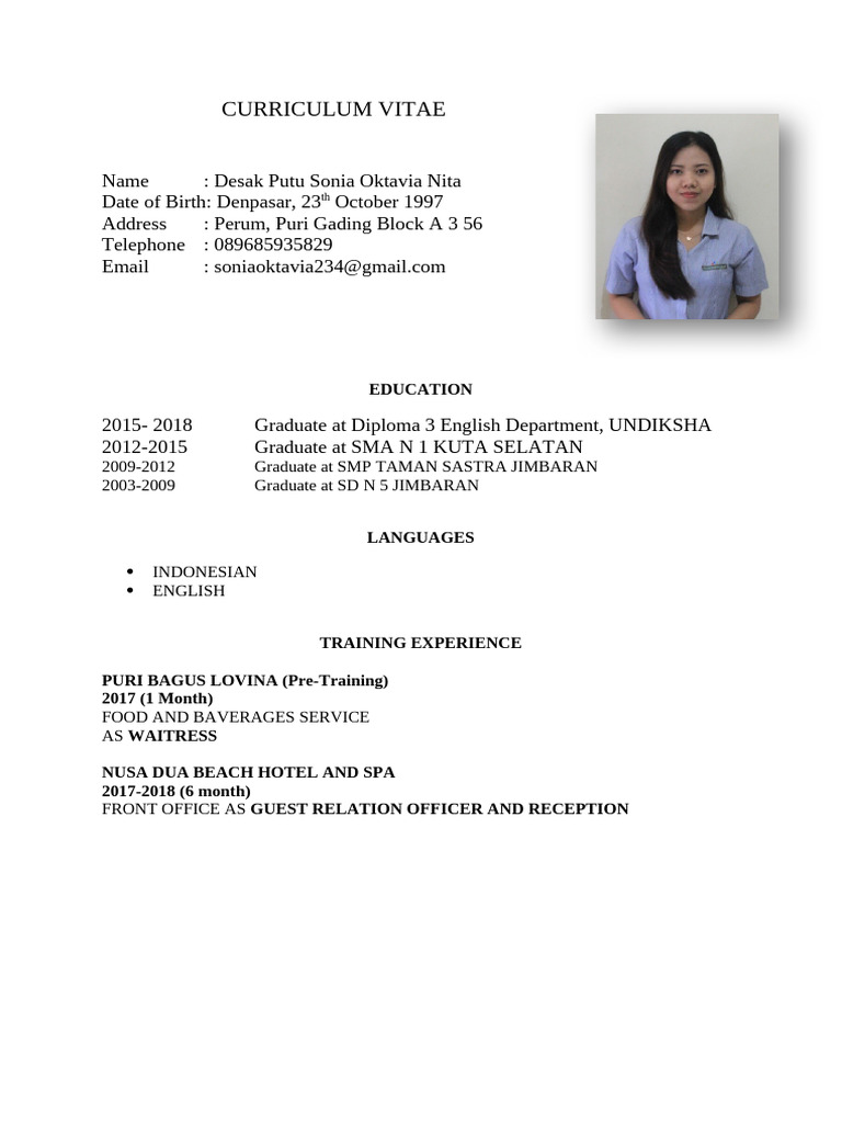 Desak Putu Sonia's Professional Profile | PDF