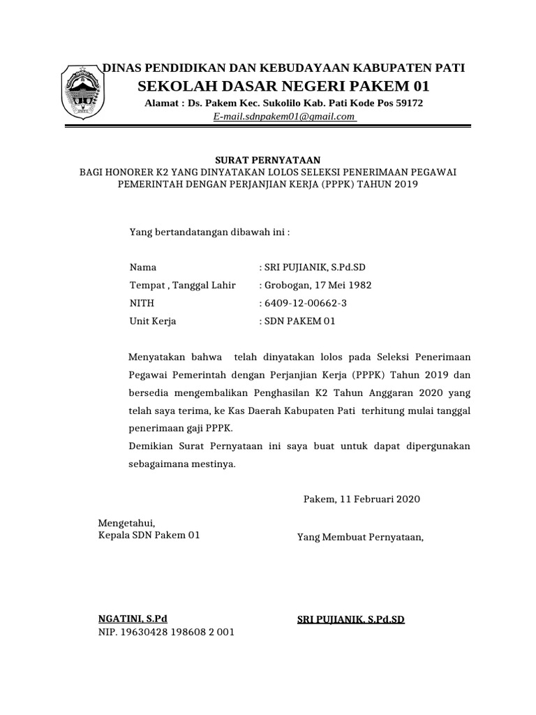 Surat Usulan K2 2020 | PDF
