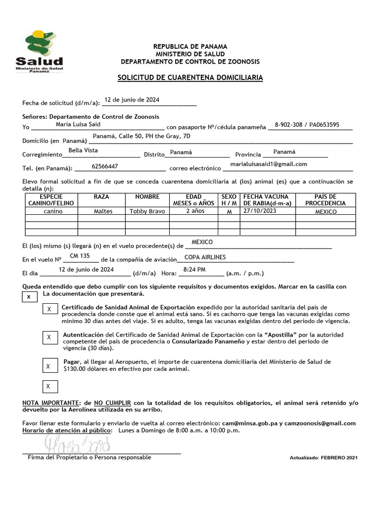 Solicitud - Tobby - Requisitos MIDA MINSA FEBRERO 2021 - 2024 | PDF