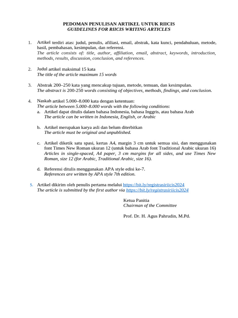 7 Mei 2024 PEDOMAN PENULISAN ARTIKEL UNTUK RIICIS | PDF
