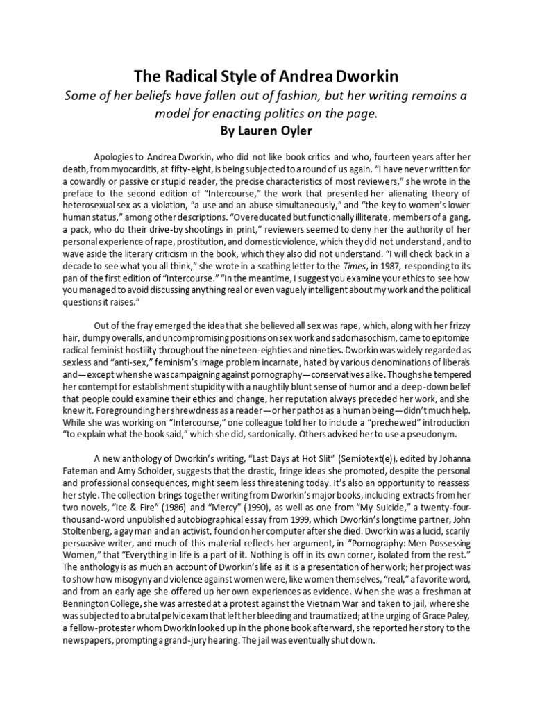 The Radical Style of Andrea Dworkin | PDF
