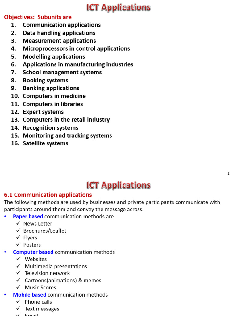 Unit 6 -ICT applications | PDF