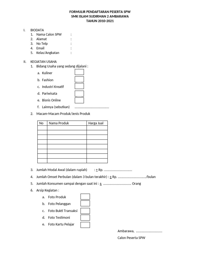 Formulir Pendaftaran SPW | PDF