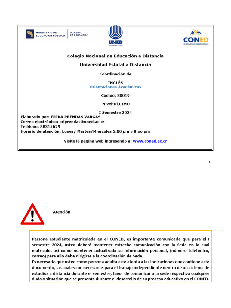 10 Ingles Orientaciones CONED | PDF