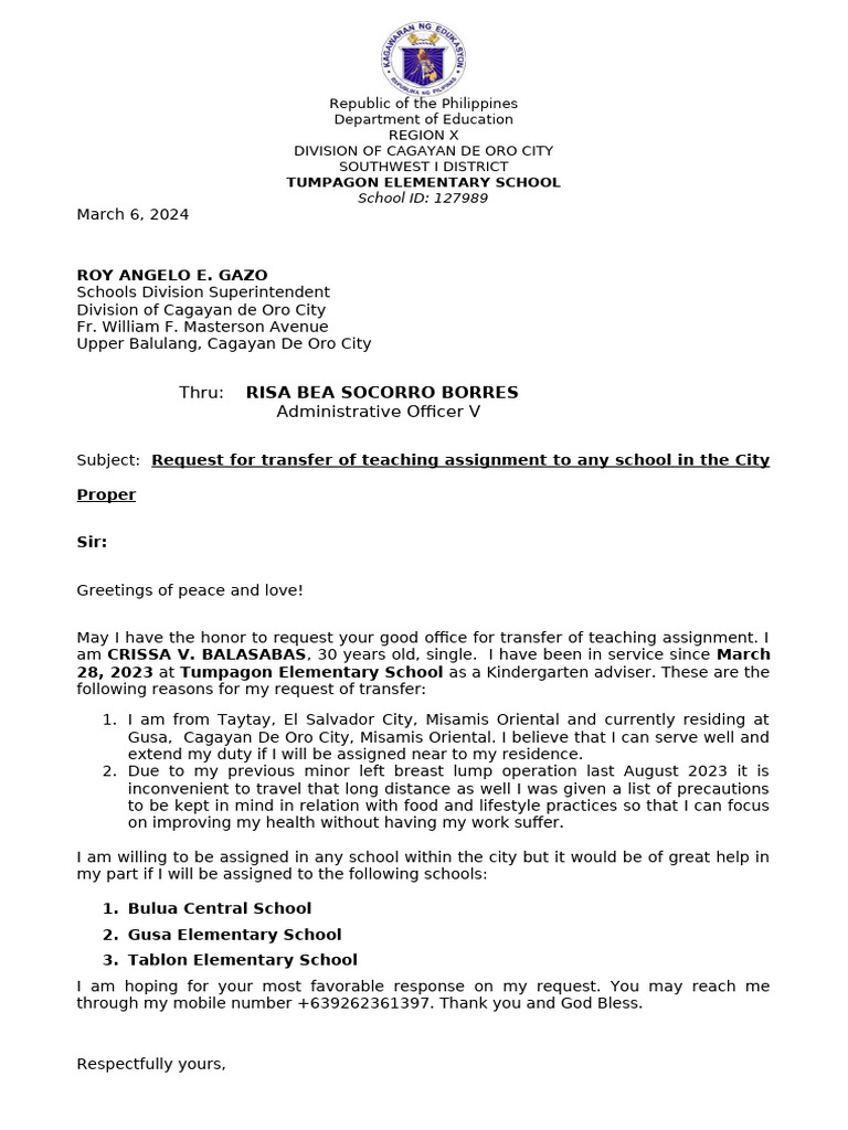 Transfer Letter | PDF