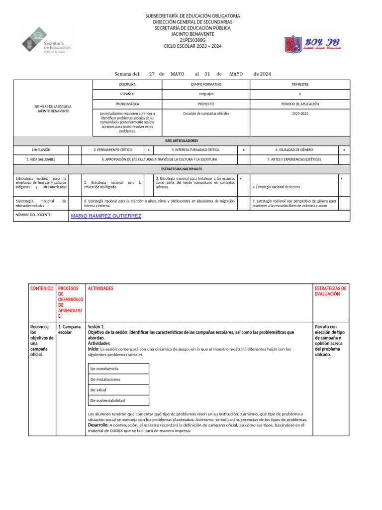 Planeación Lmii Del 27-31 de Mayo | PDF
