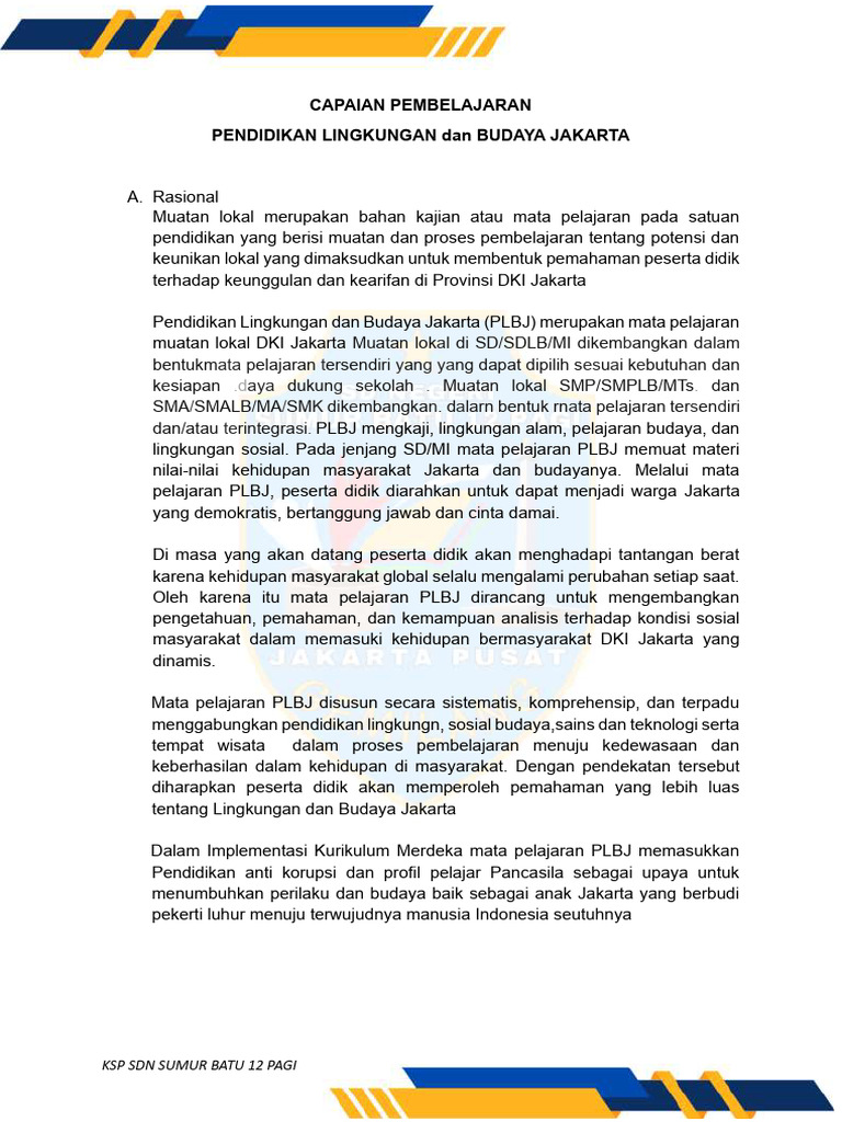 CP Dan TP PLBJ SDN SUMUR BATU 12 PAGI | PDF