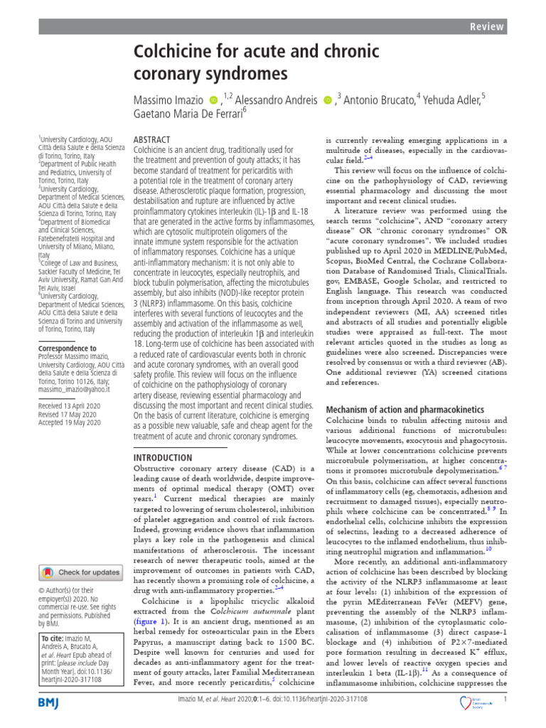 Colchicin For Acute and Chronic Coronary Syndromes | PDF