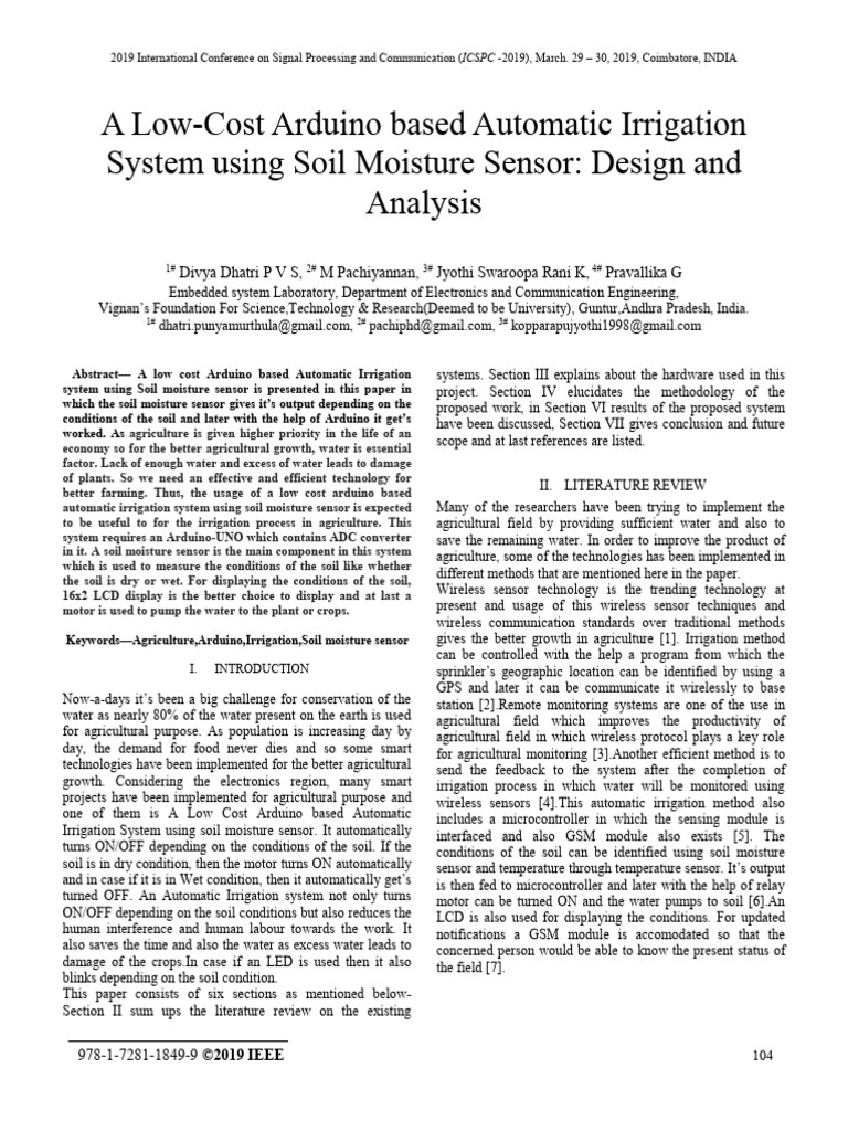 A Low-Cost Arduino Based Automatic Irrigation | PDF